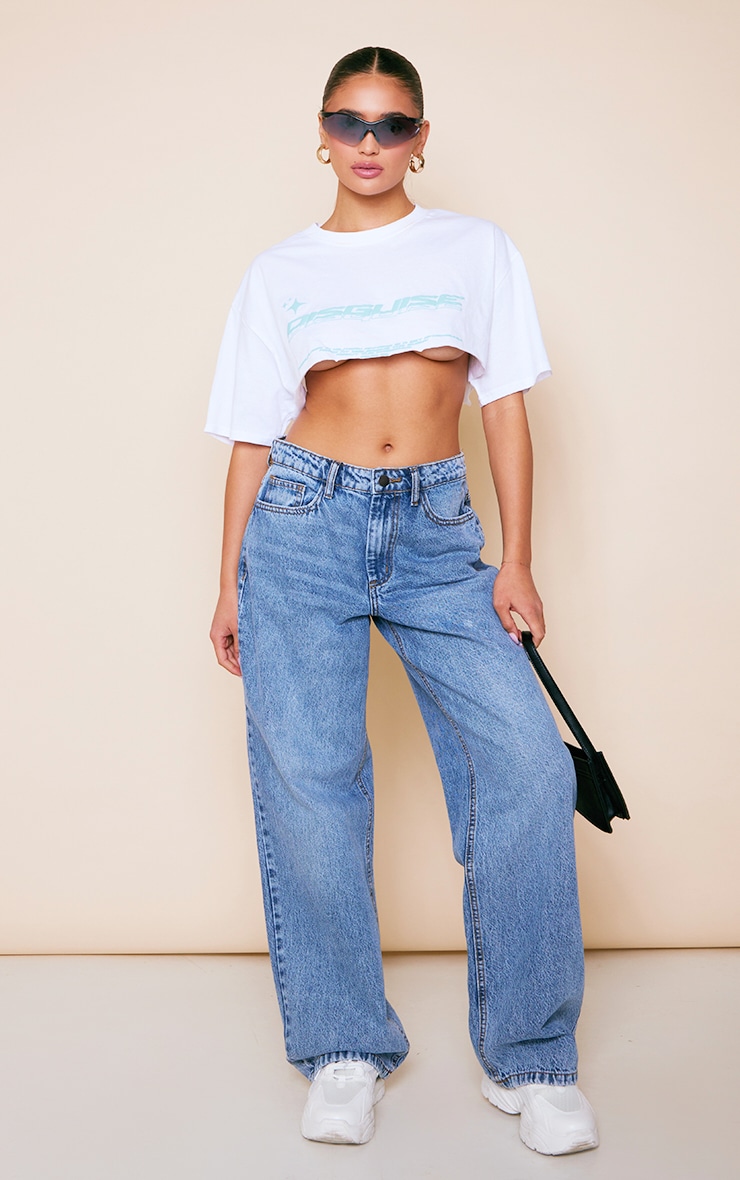 White Disguise Shine Puff Print Micro Crop T Shirt | PrettyLittleThing USA