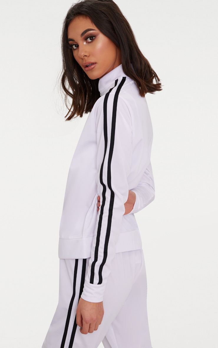 White Sport Stripe Hooded Tracksuit Top | PrettyLittleThing