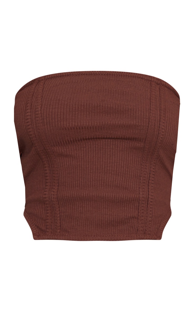 Tall Mocha Brown Woven Tab Rib Tube Top | Tall | PLT