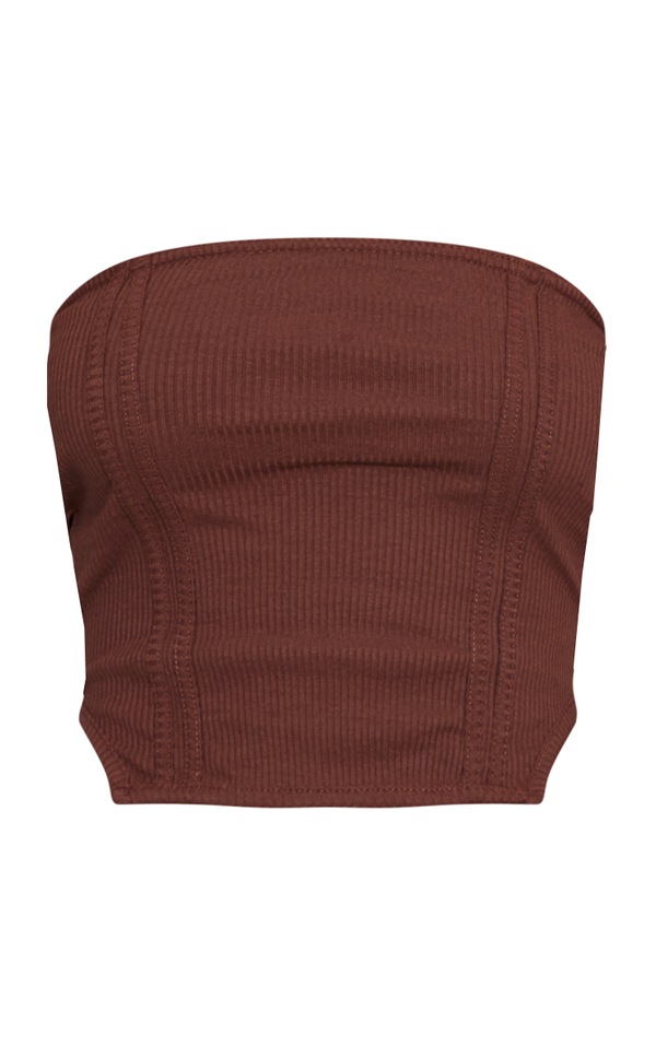 Tall Mocha Brown Woven Tab Rib Tube Top | Tall | PLT