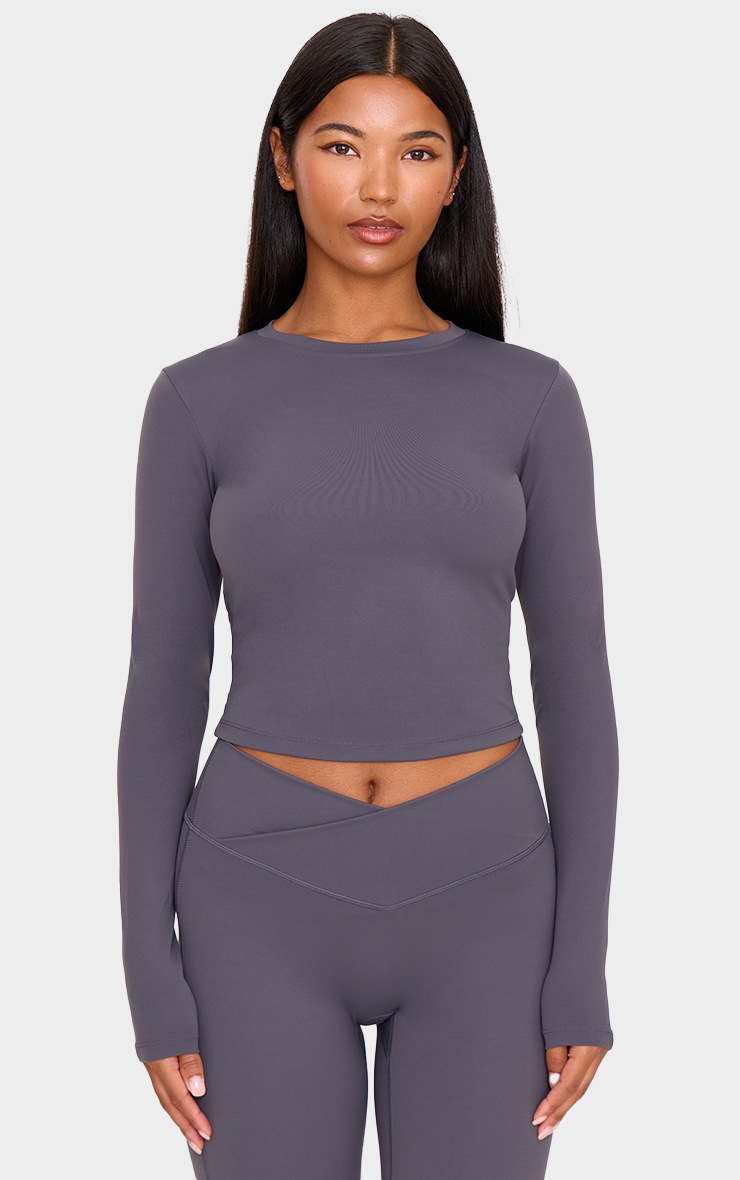 Charcoal Ultimate Sculpt Long Sleeve Crop Gym Top | Athleisure ...