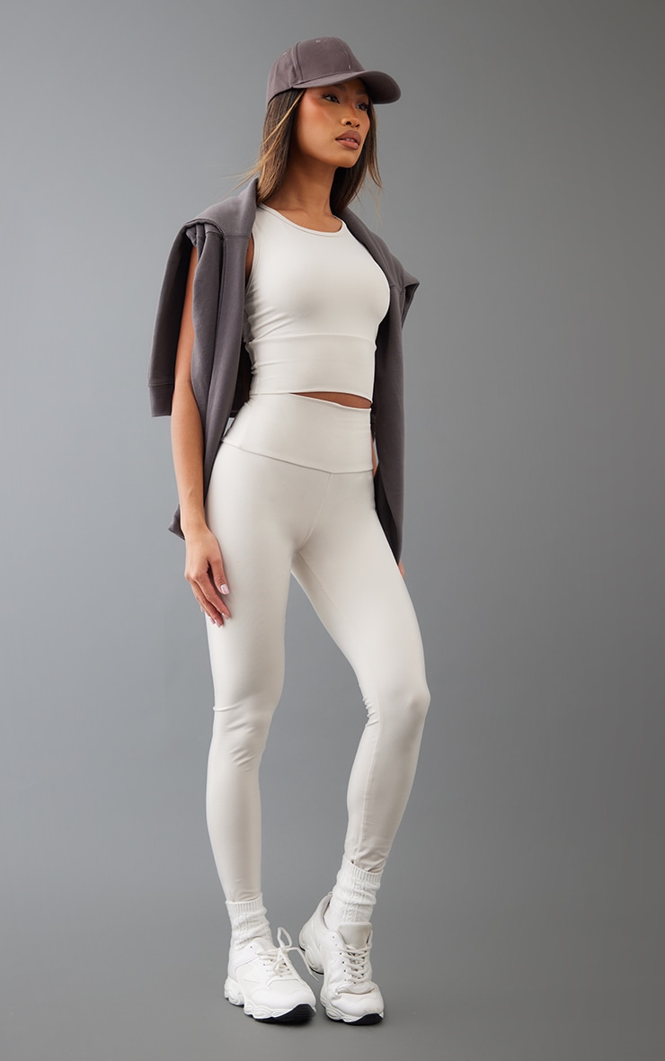 Plt Oatmeal Sculpt Cut Out Back Crop Racer Top | PrettyLittleThing CA