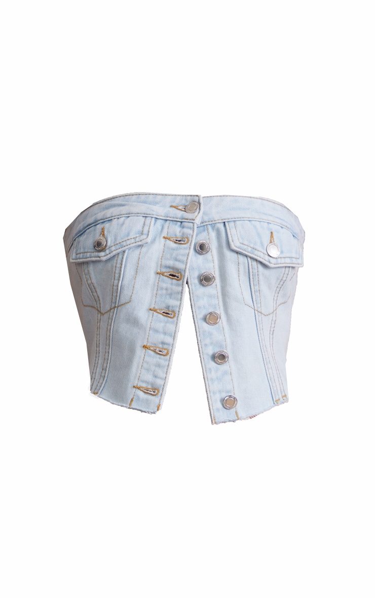 Light Blue Wash Cropped Denim Corset Top | PrettyLittleThing USA