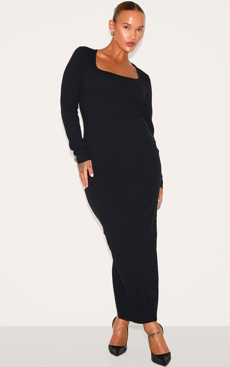 Plus Black Contour Sculpt Square Neck Midaxi Dress | Plus Size | PLT