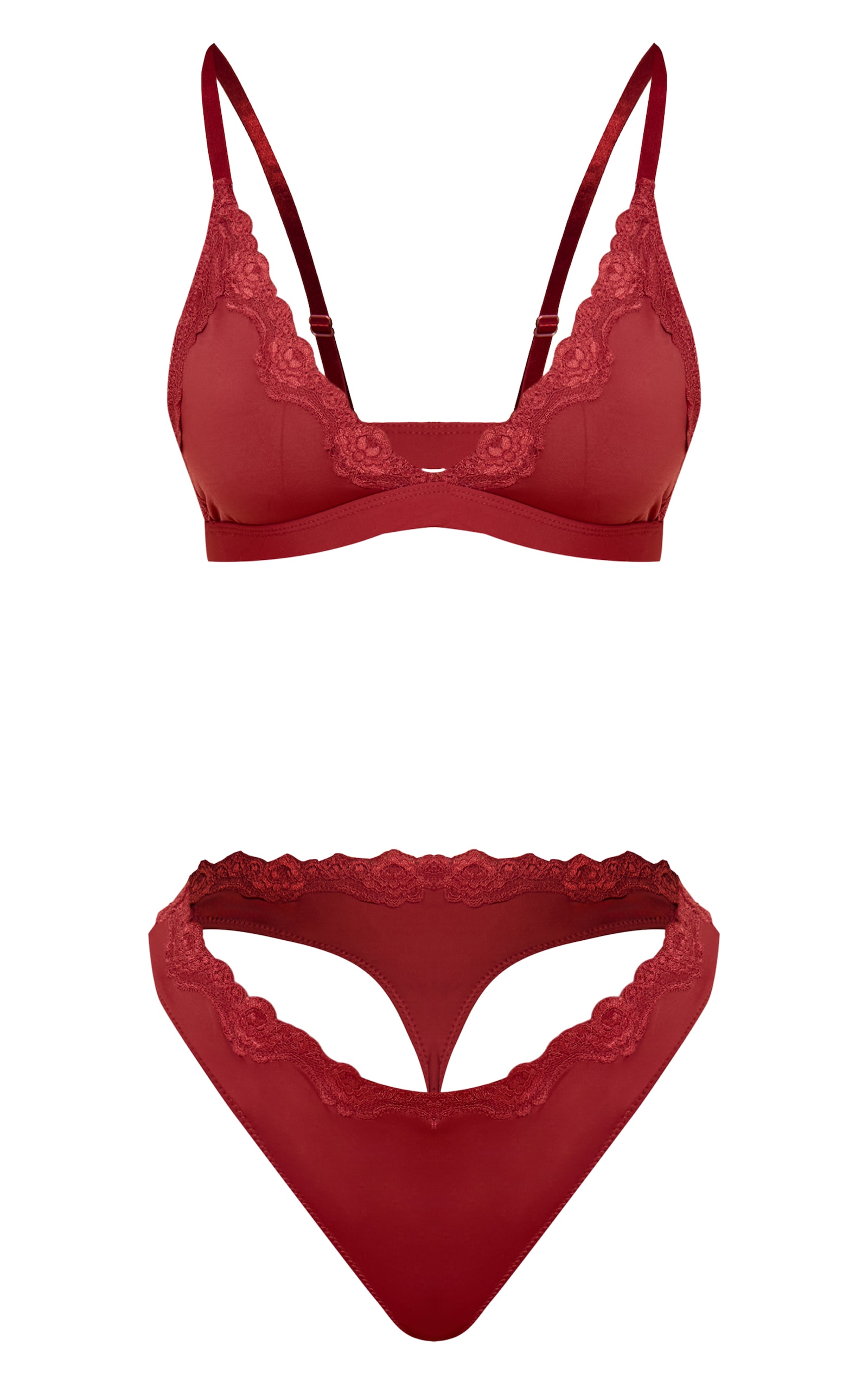 Burgundy Jersey Lace Trim Triangle Lingerie Set | Lingerie & Nightwear ...