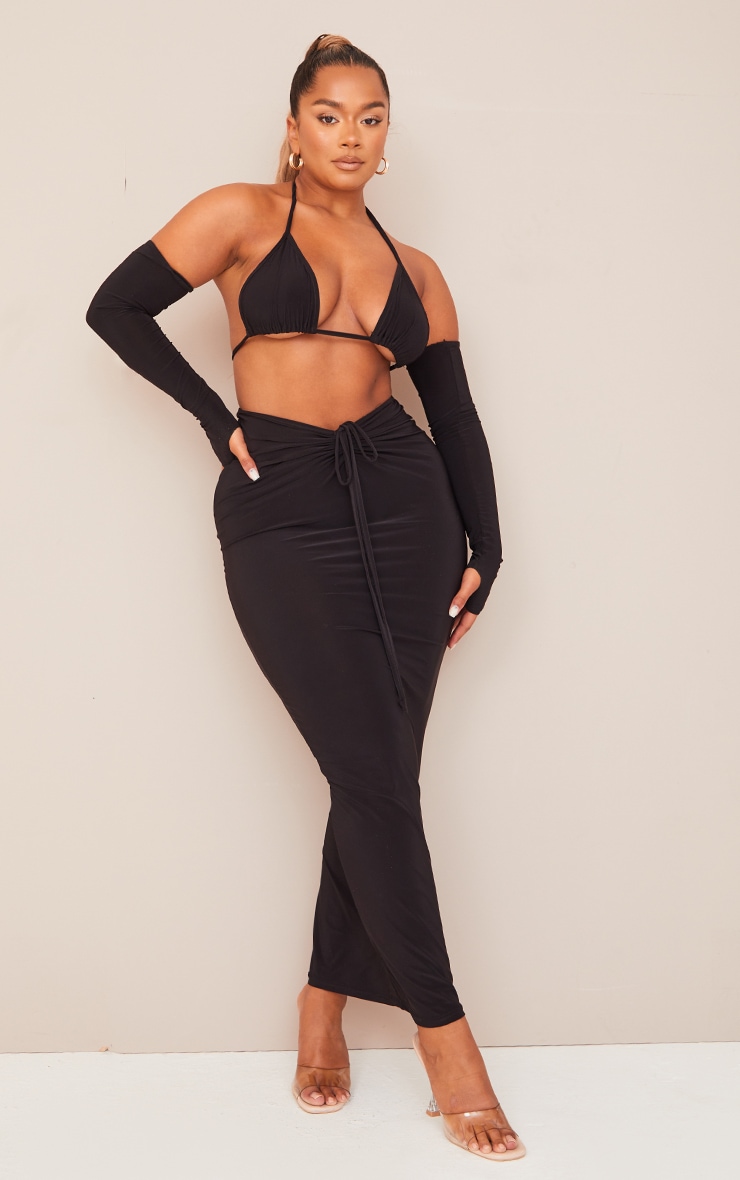 Shape Black Slinky Ruched High Waist Midaxi Skirt | Shape | PrettyLittleThing CA