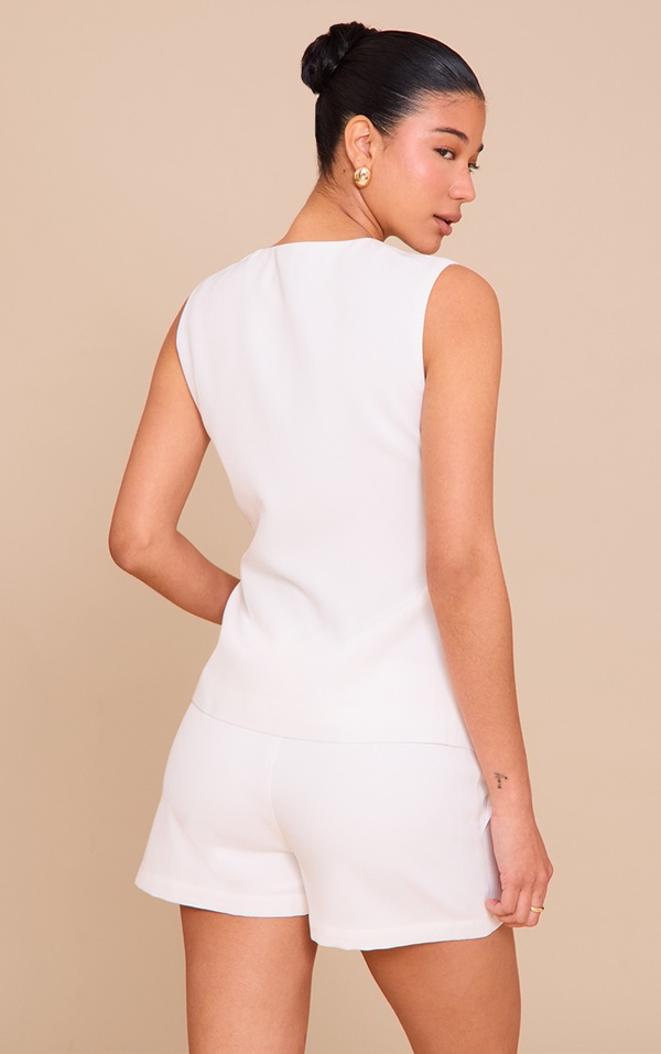 White Hook And Eye Detail Vest | Co-ords | PLT USA