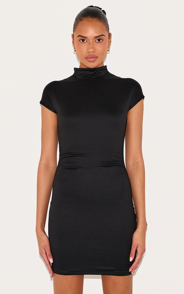 Black Double Contour Cap Sleeve Bodycon Dress | Dresses | PLT