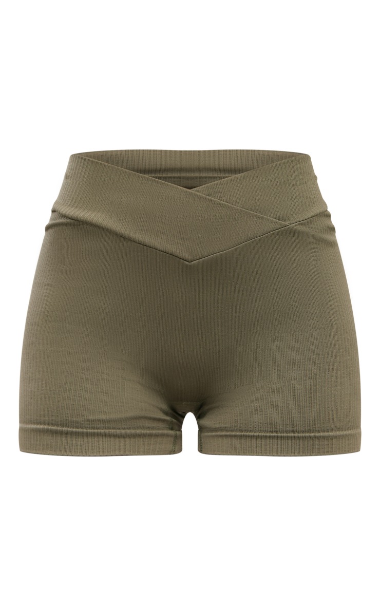 Olive Seamless Strappy V Front Gym Shorts | Athleisure | PrettyLittleThing