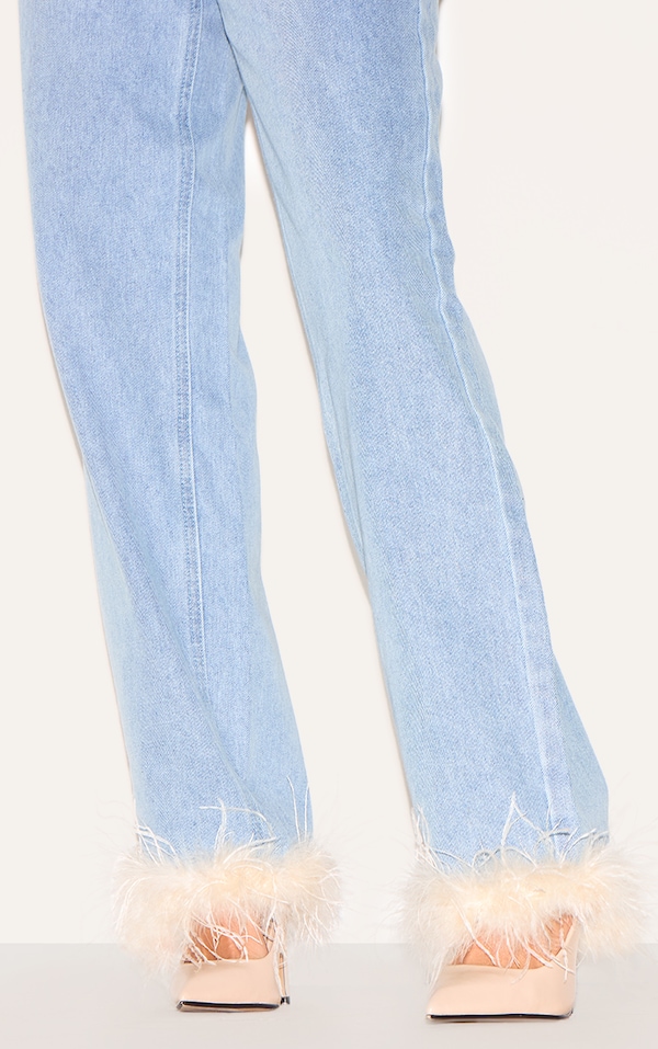 Blue Feather Trim Straight Leg Jeans | Denim | PLT USA