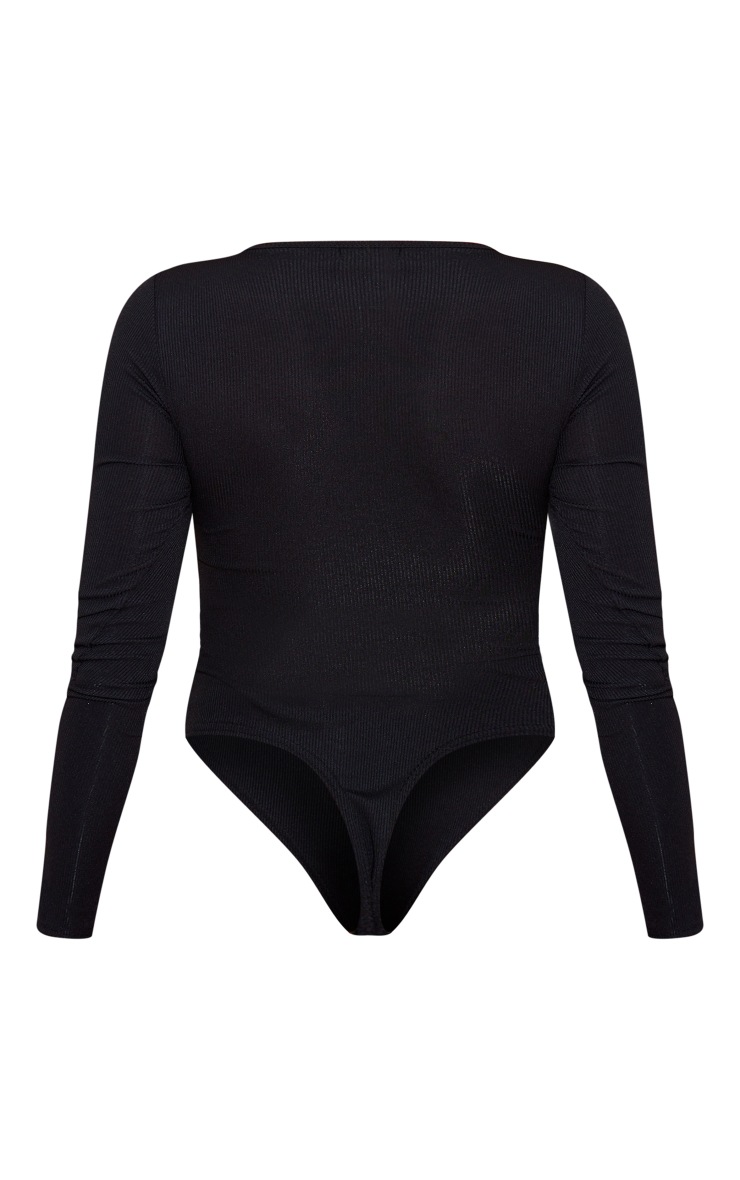 Shape Black Rib Long Sleeve Square Neck Bodysuit | PrettyLittleThing