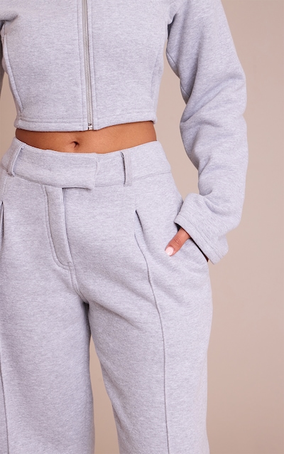 Petite Grey Marl Tailored Seam Wide Leg Joggers | Petite | PLT