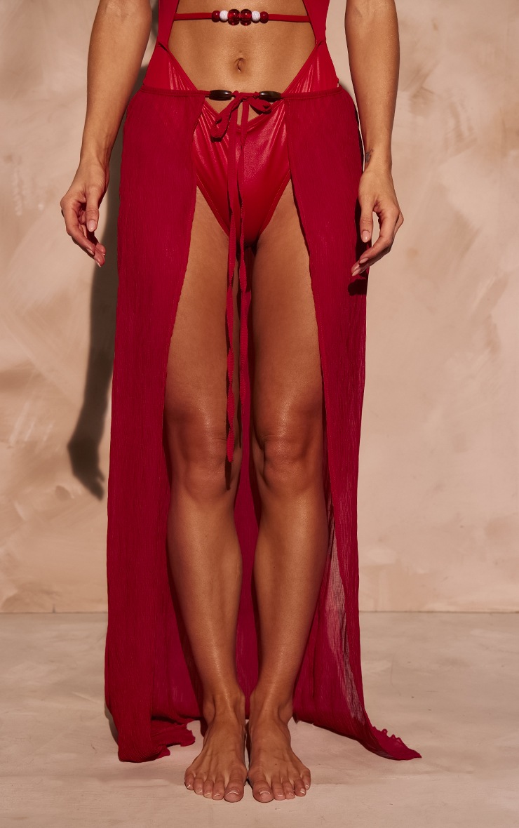 Red Crinkle Maxi Beach Sarong Swimwear Prettylittlething Usa
