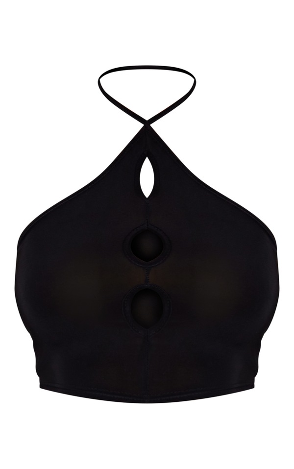 Black Slinky Multi Cut Out Halter Crop Top | Tops | PrettyLittleThing USA