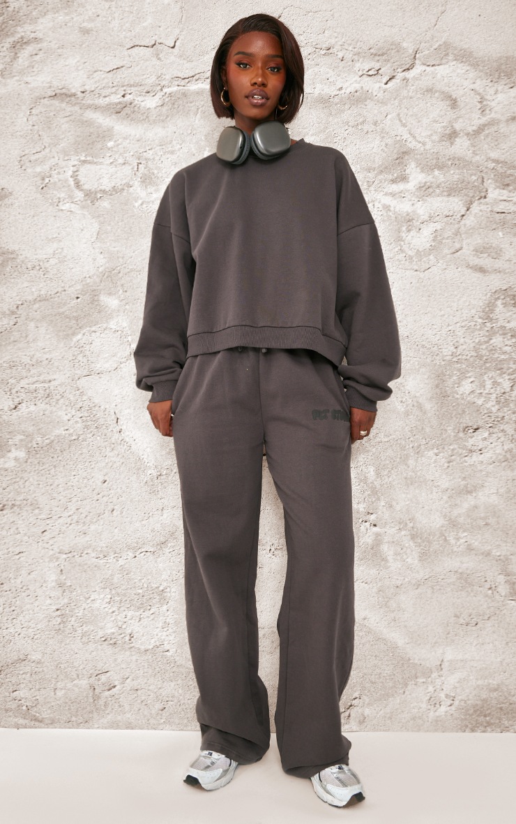 PLT Tall Charcoal Premium Studio Boxy Sweatshirt | Tall | PrettyLittleThing AUS