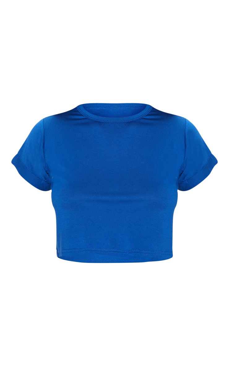 Basic Midnight Blue Roll Sleeve Crop T Shirt | PrettyLittleThing