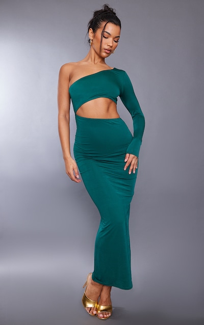 Forest Green One Shoulder Cut Out Midaxi Dress | Dresses | PLT