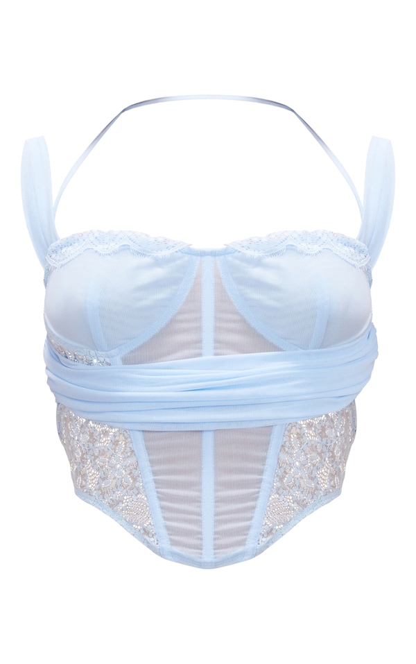 Baby Blue Overlay Insert Boned Double Strap Corset | Tops | PLT UAE