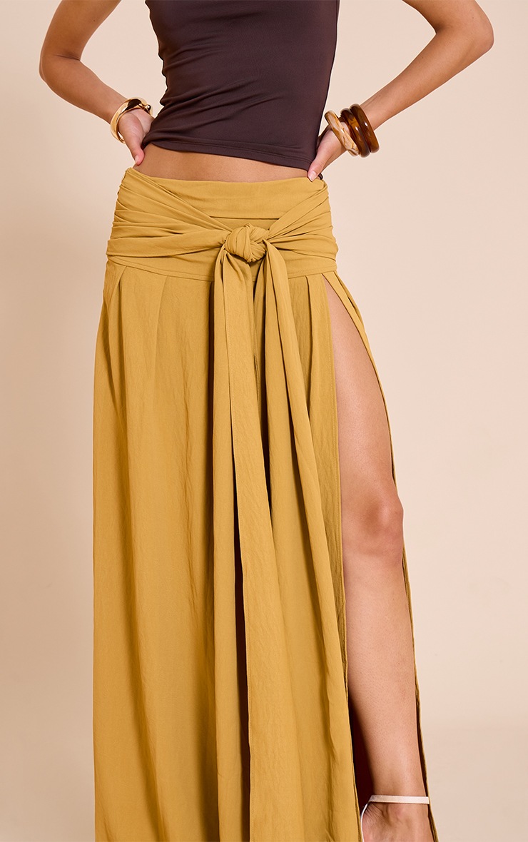 Mustard Floaty Woven Knot Front Maxi Skirt | Bottoms | PLT