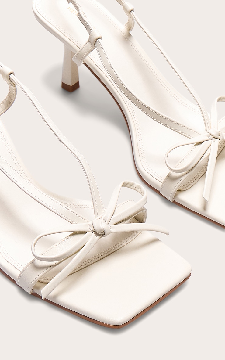 Cream Square Toe Bow Sling Back Mid Heeled Sandals | Footwear | PLT