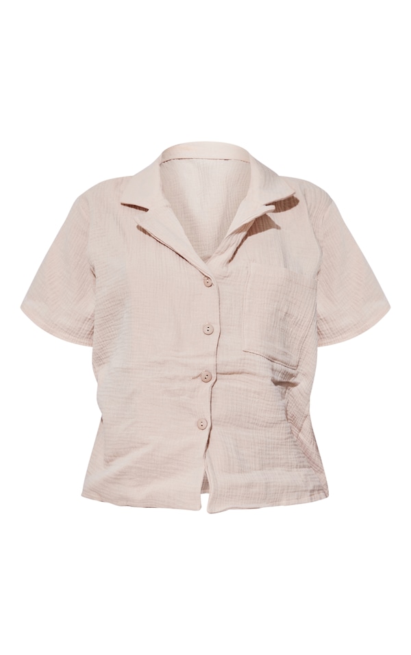 Mocha Textured Short Sleeve Pj Shirt | PrettyLittleThing USA