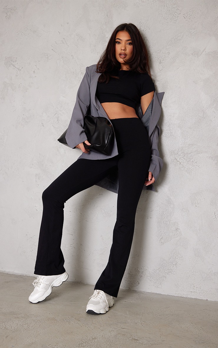 Black Cotton Low Rise Flared Pants | PrettyLittleThing QA