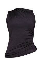 Black Slinky Ruched Side Shoulder Detail Top | Tops | PrettyLittleThing