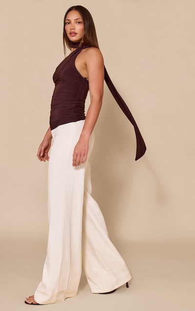 Tall Chocolate Double Layer Scarf Detail Long Top | Tall | PLT USA