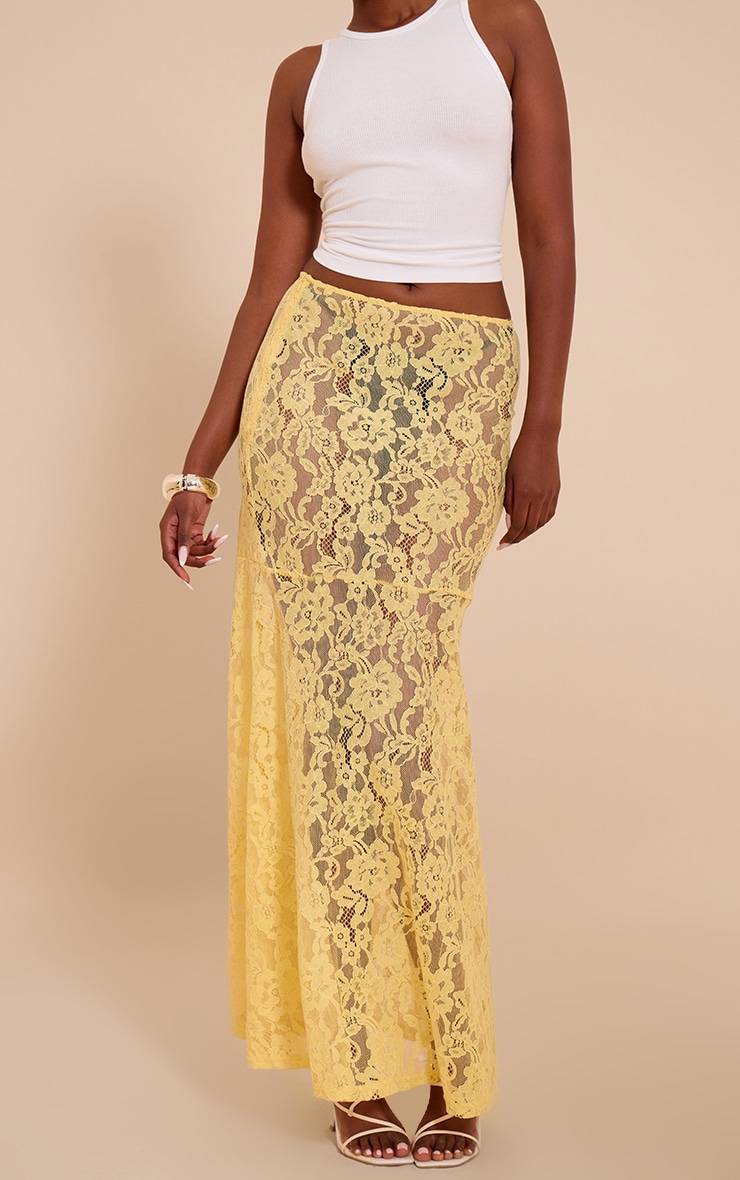 Lemon Floral Lace Sheer Maxi Skirt | Bottoms | PrettyLittleThing AUS