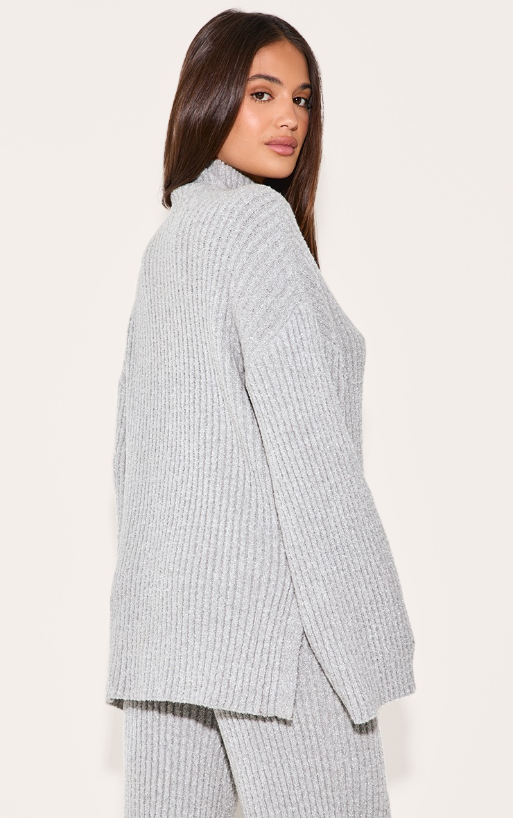 Ash Grey Rib Boucle Knit Oversized Jumper | Knitwear | PLT