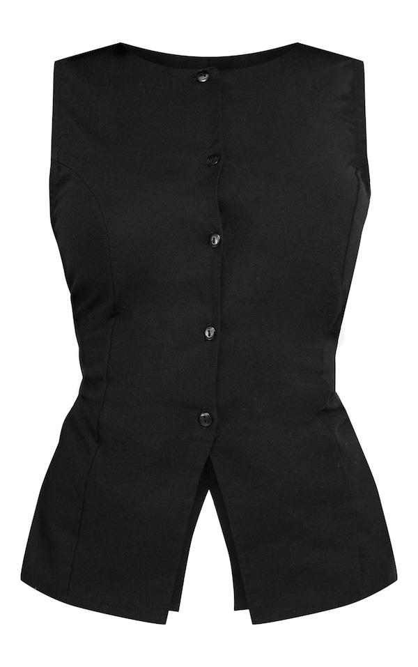 Black Longline Bengaline Waistcoat | Tops | PrettyLittleThing AUS