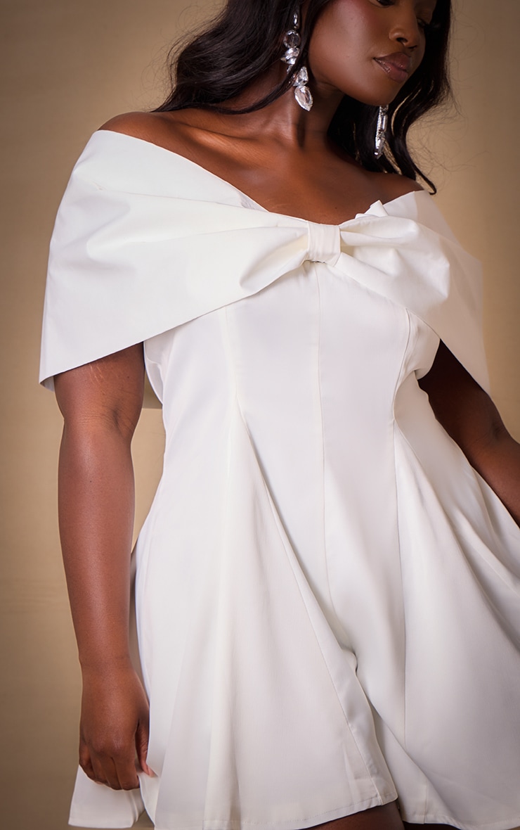 Premium Plus White Satin Extreme Bow Detail Romper | Plus Size ...