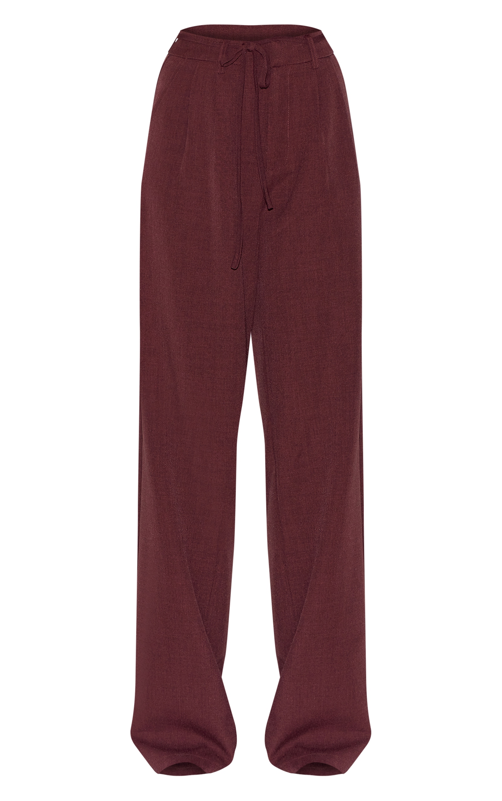 Wine Tailored Tie Detail Woven Wide Leg Trousers | Co-ords | PLT