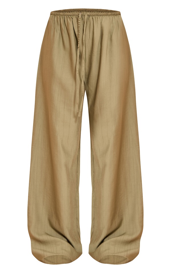 Sage Textured Wide Leg Draw String Trousers | Bottoms | PLT