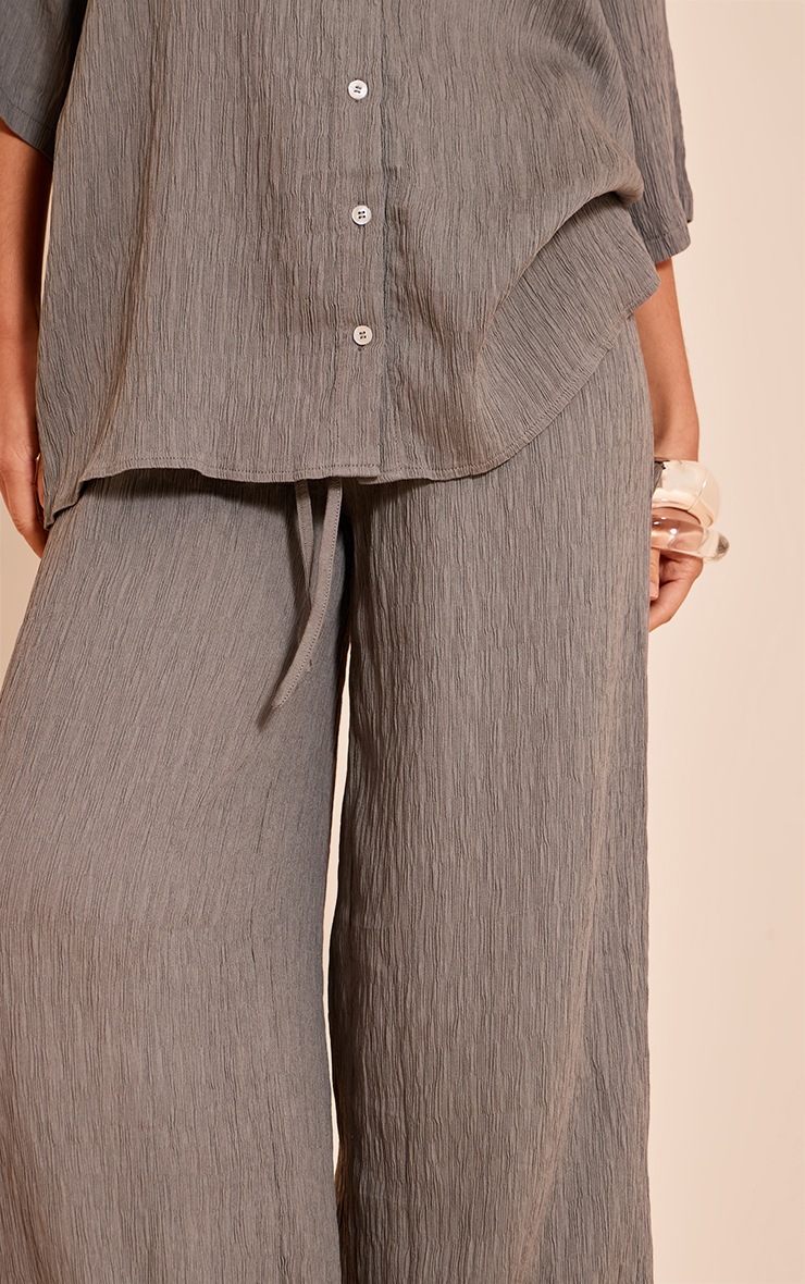 Charcoal Textured Drawstring Wide Leg Trousers | Co-ords | PLT