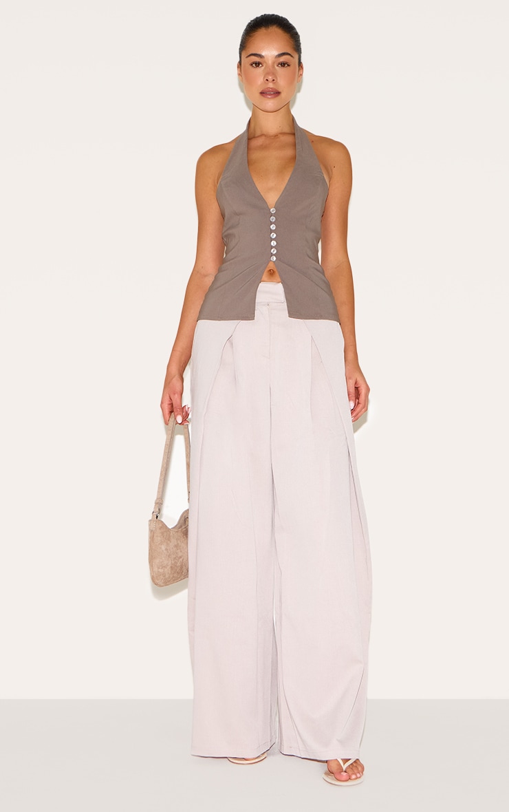 Mushroom Bengaline Button Up Halterneck Long Top | Tops ...