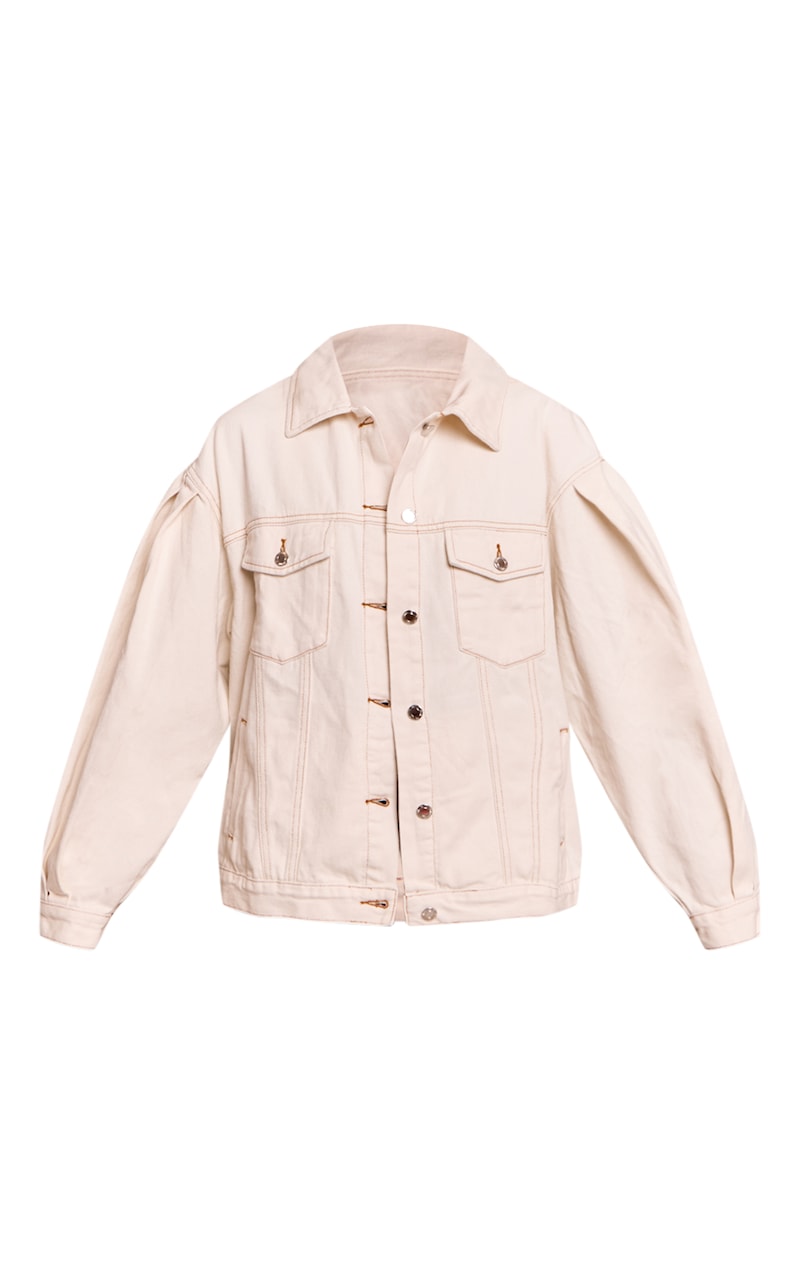 Ecru Cocoon Sleeve Oversized Denim Jacket | Denim | PLT USA