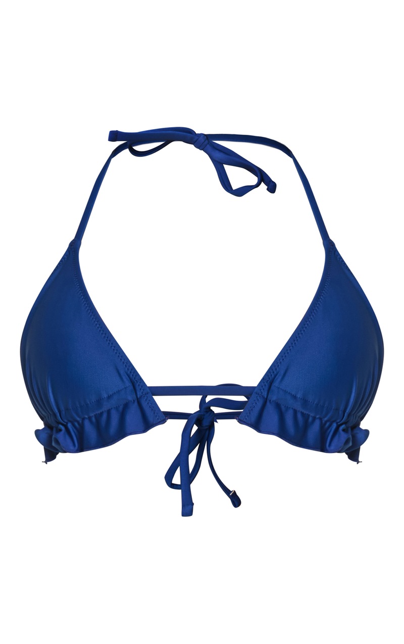 Cobalt Frill Edge Triangle Bikini Top | Swimwear | PrettyLittleThing USA