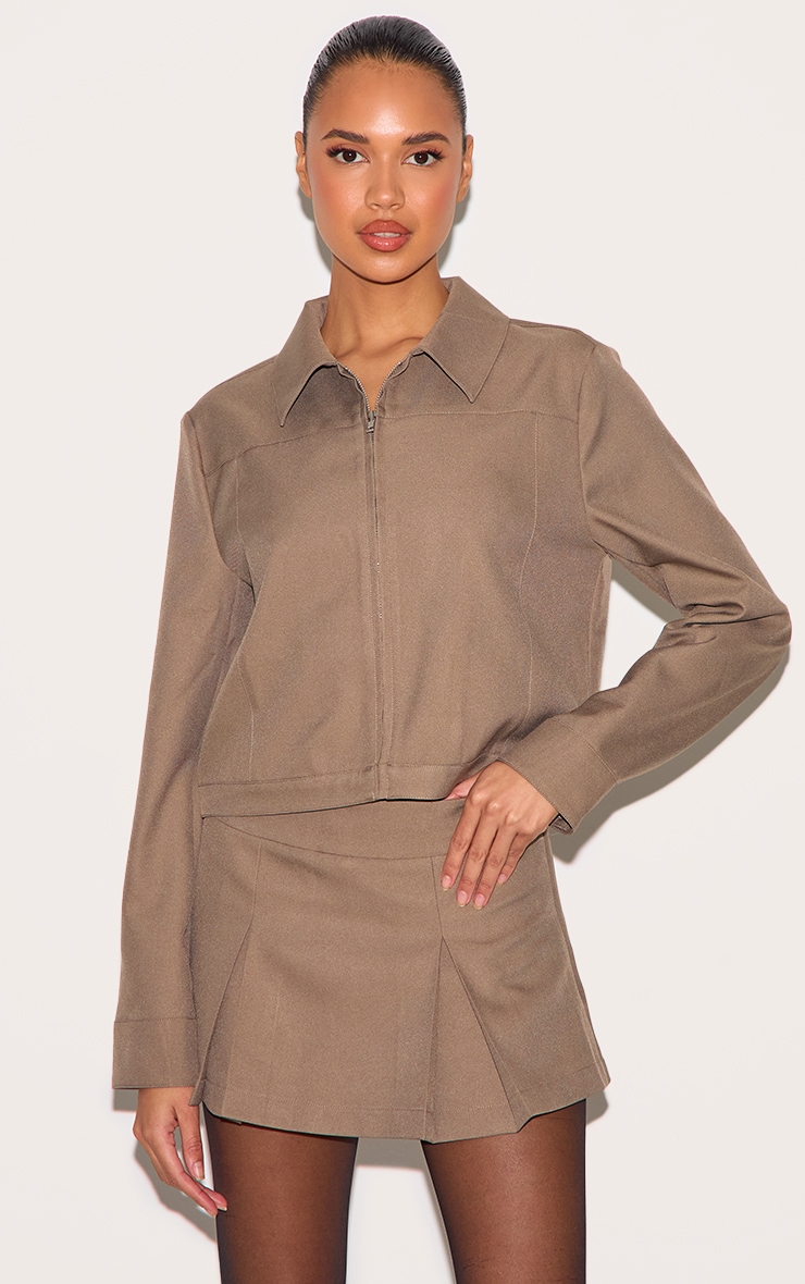 Mocha Woven Boxy Jacket | Co-ords | PrettyLittleThing