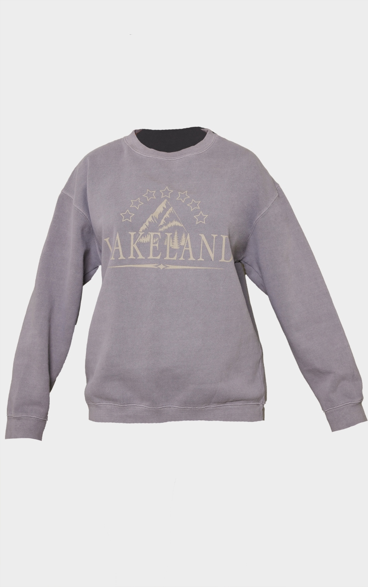 Ash Grey Lakeland Print Sweatshirt | Tops | PrettyLittleThing USA