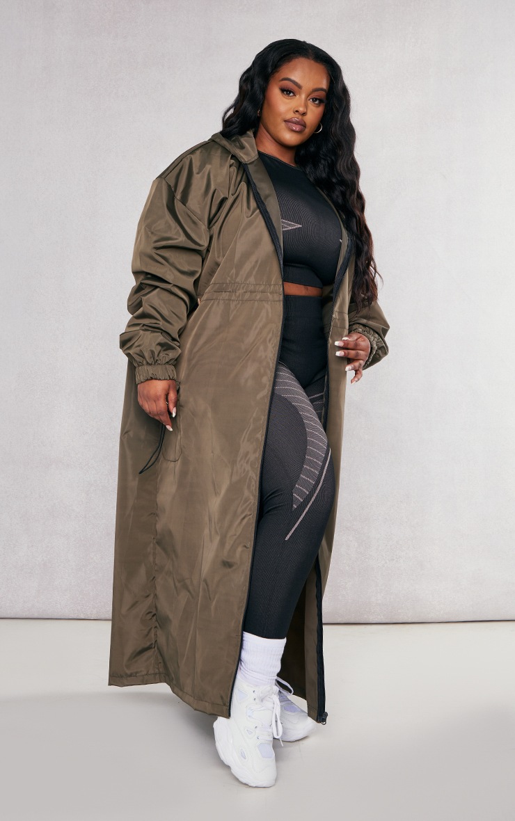 Plus Khaki Toggle Detail Midi Windbreaker | Plus Size ...