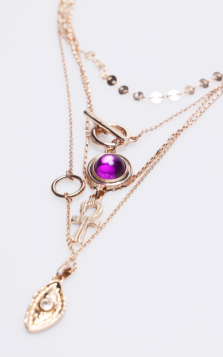 Purple Jewel Charm Detail Layered Necklace | Accessories ...