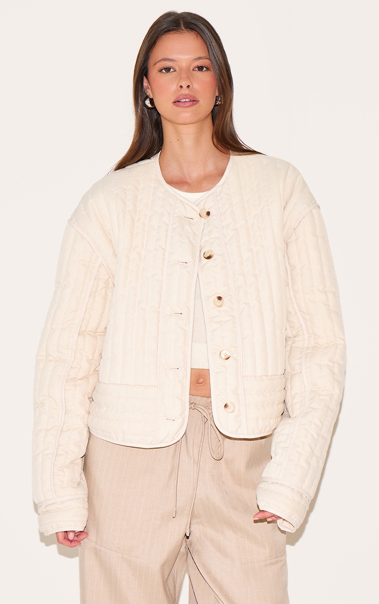 Stone Button Up Round Neck Quilted Jacket | Outerwear ...