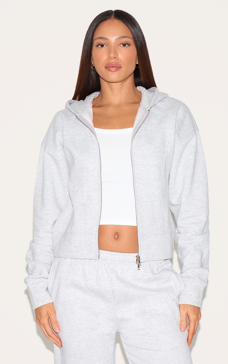 Tall Grey Marl Double Zip Cinched Hoodie | Tall | PLT