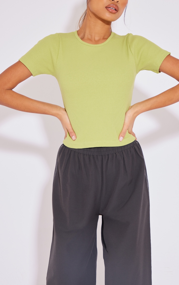 Lime Green Basic Rib Longer Length Tshirt | PrettyLittleThing