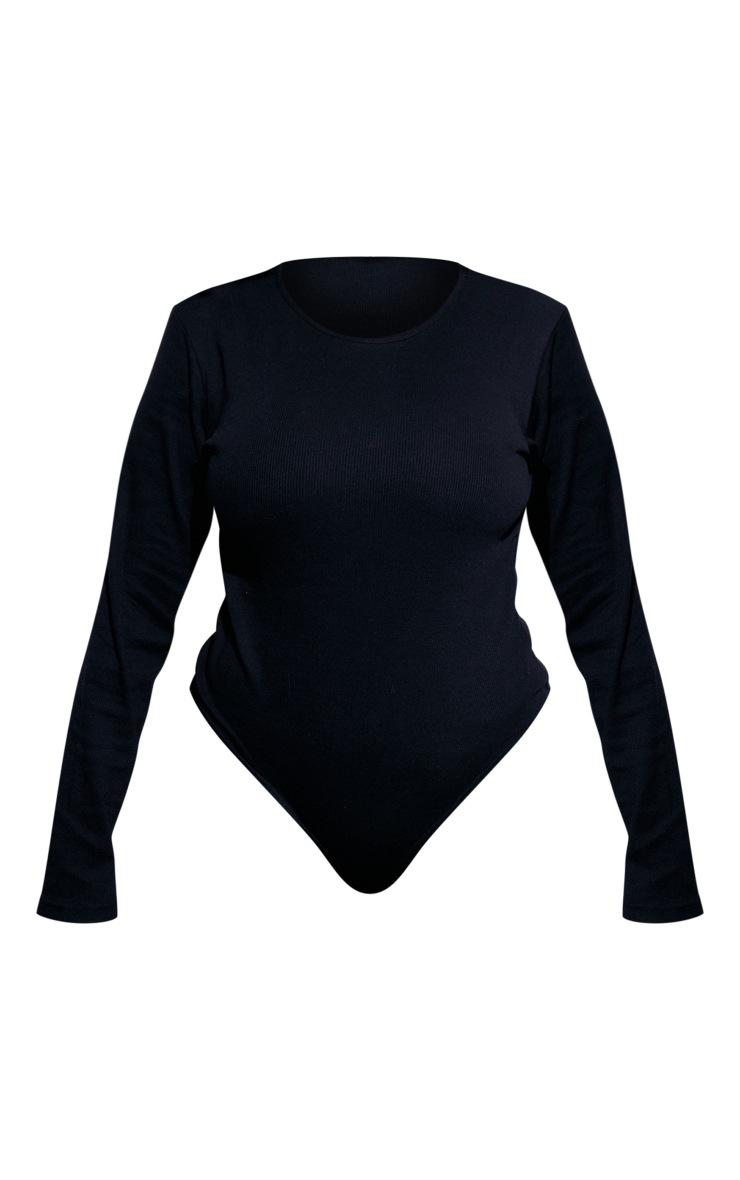 Plus Black Basic Rib Long Sleeve Bodysuit | Plus Size | PLT
