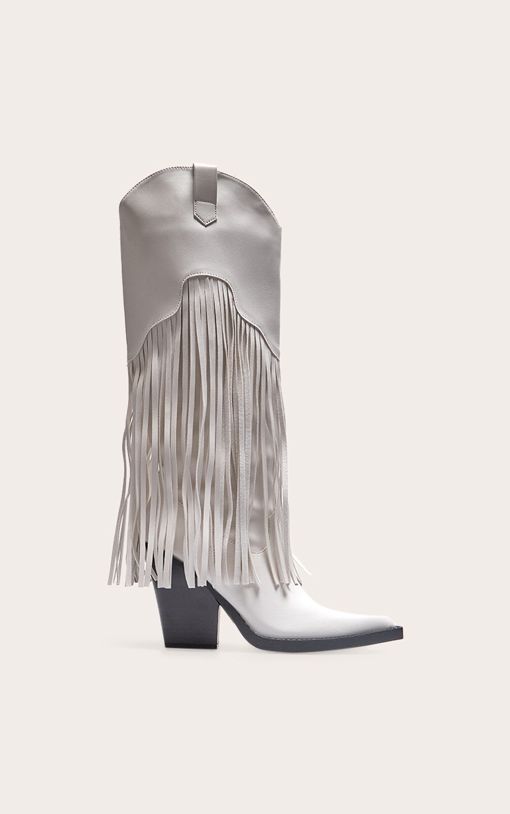 White Tassel Fringed Block Heel Knee Western Boots | Footwear | PLT AUS