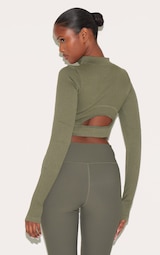 Olive Seamless Seam Detail Cropped Sports Jacket | Athleisure | PLT USA