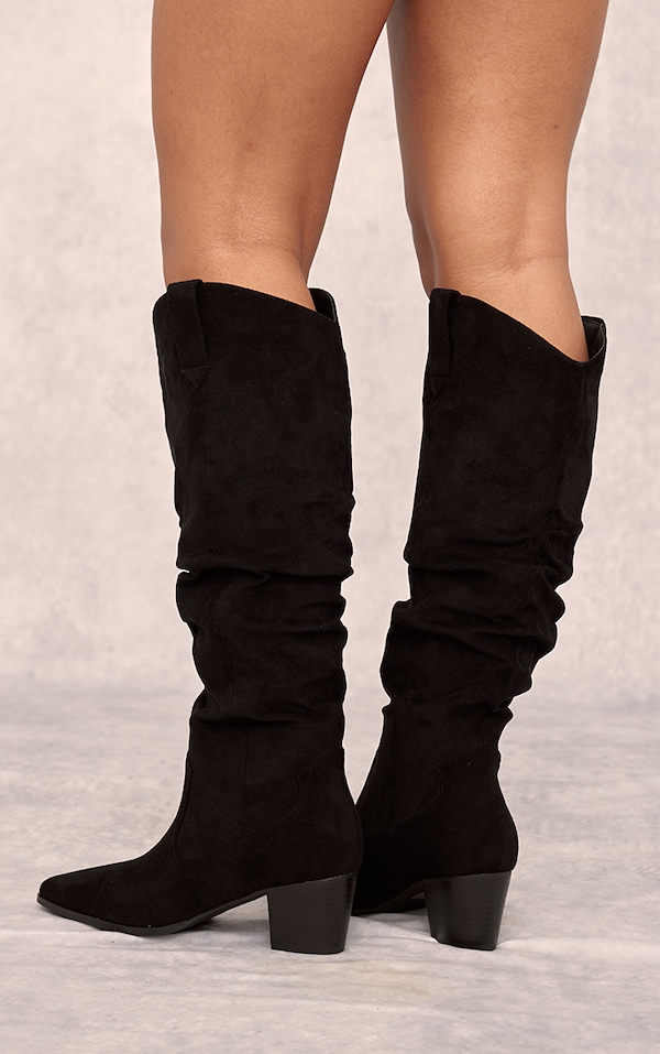 Bottes Pointues Western En Suédine Noire Froncée | Chaussures ...