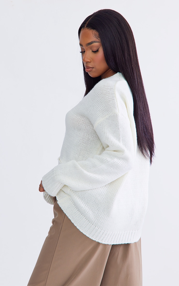 Cream Pockets Knit Oversized Cardigan | PrettyLittleThing